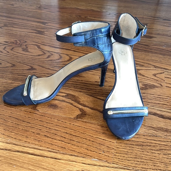 Ann Taylor | Shoes | Ann Taylor Navy Blue Faux Croc With Gold Hardware ...
